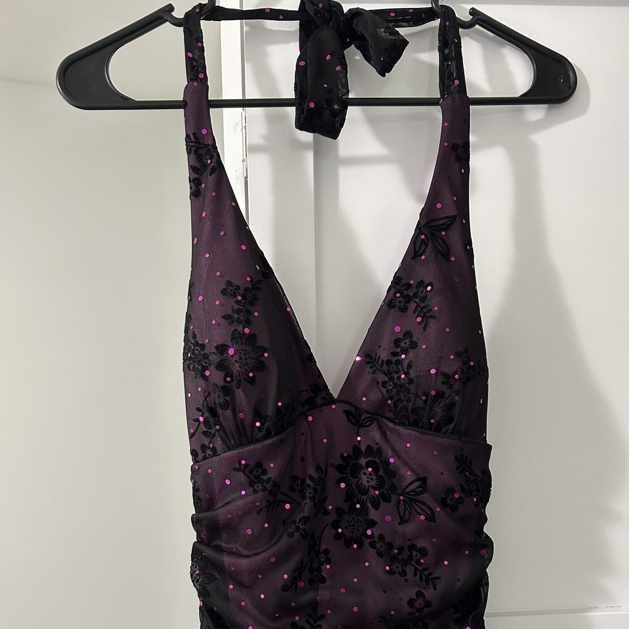 Vintage taboo black & purple sparkle halter top... - Depop
