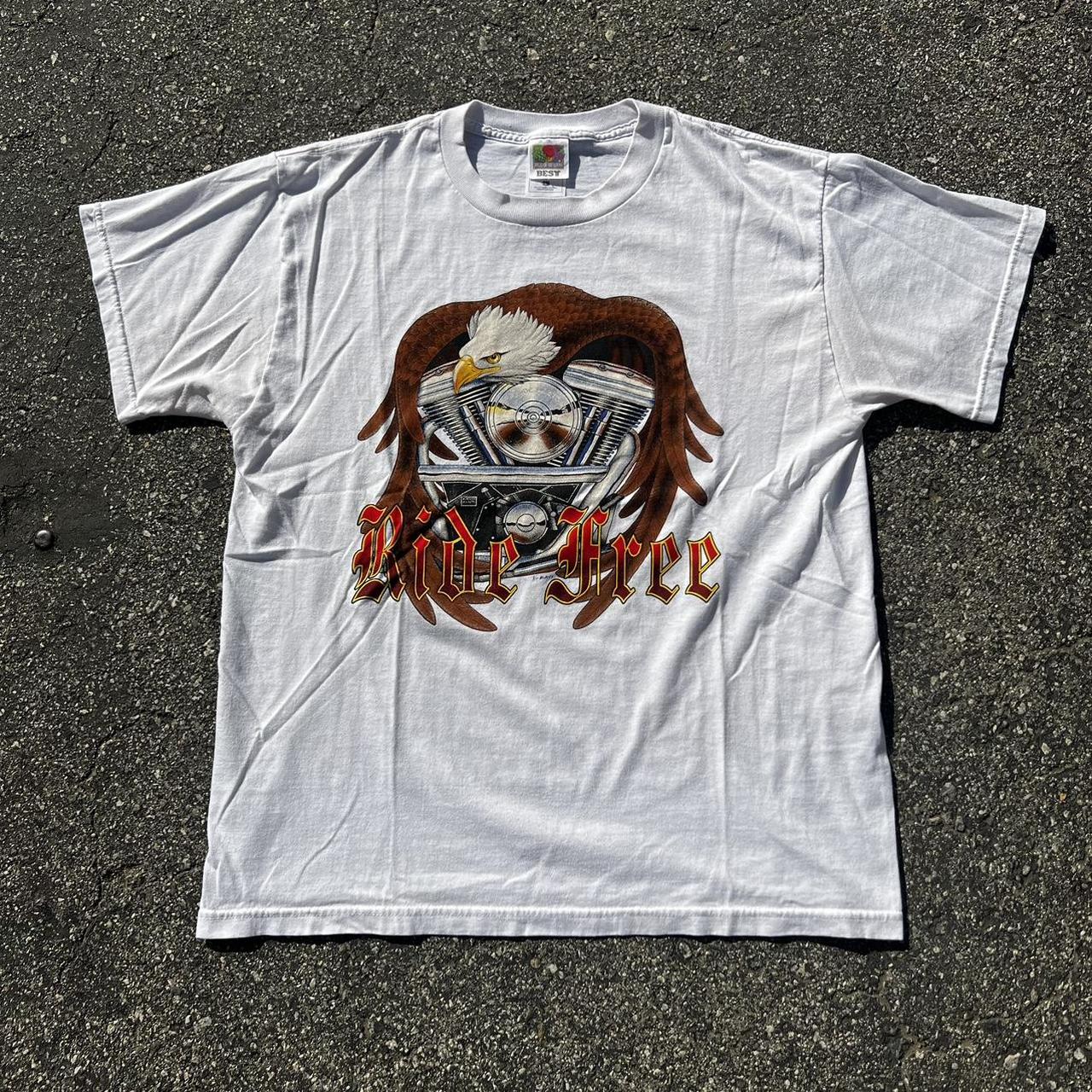 Vintage Ride Free Biker Shirt Size L Message for... - Depop