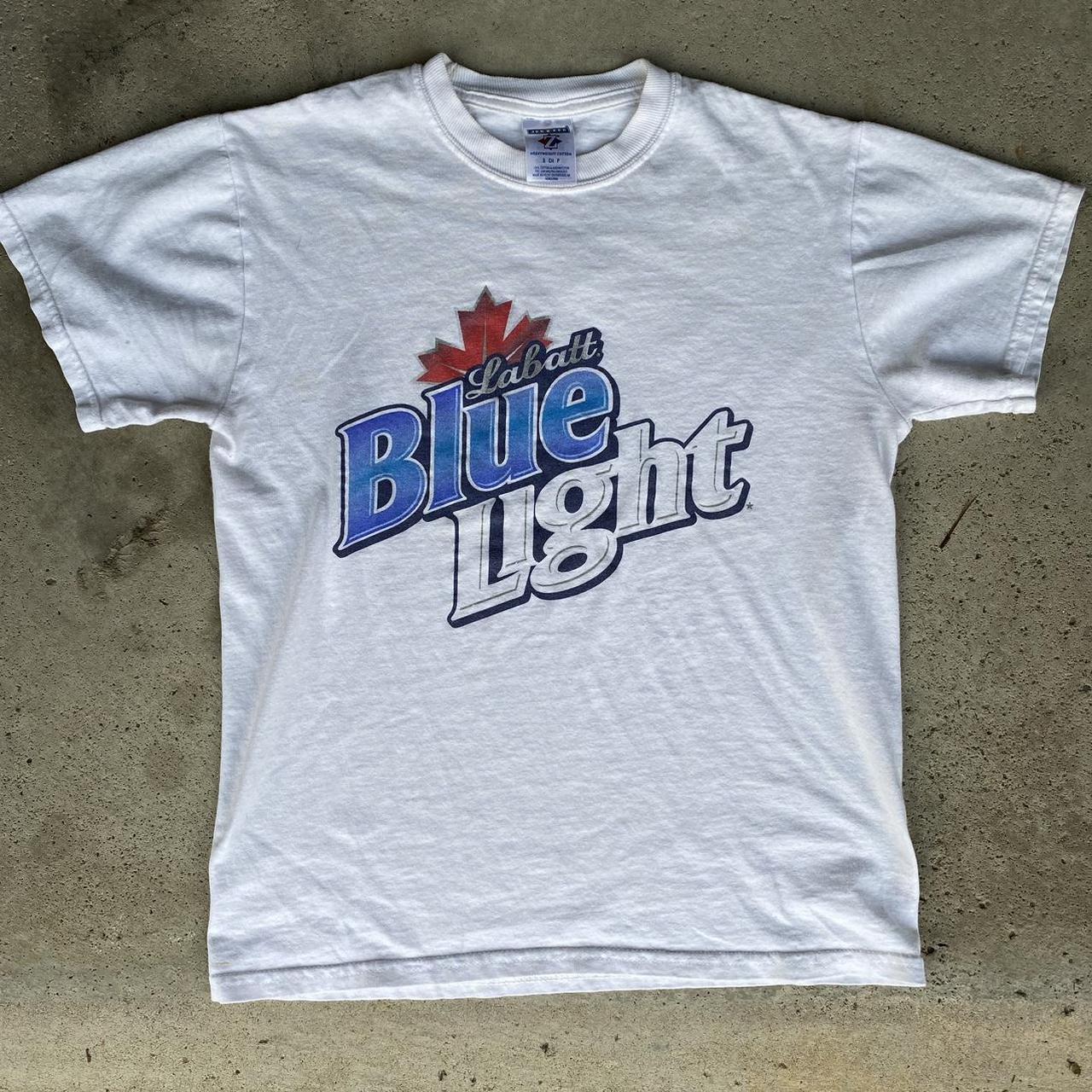 canada labatt blue light beer t shirt small stain... - Depop