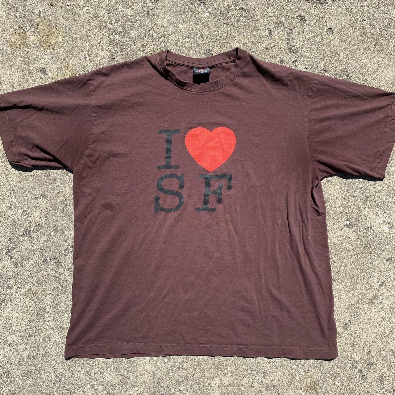 i heart sf shirt ch apparel tag size large stain on... - Depop