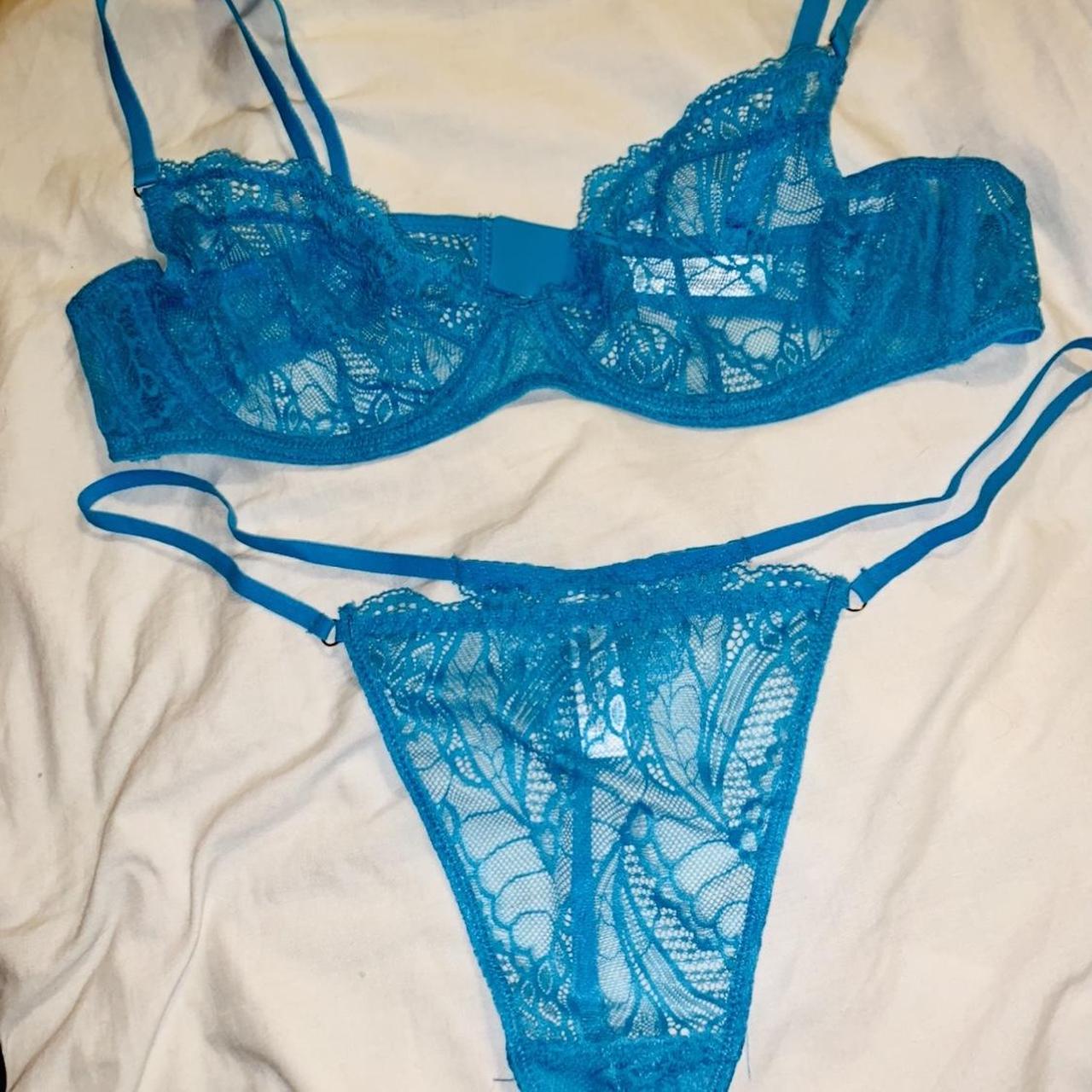 Blue Lace Lingerie Set £25 inc postage Excellent... - Depop