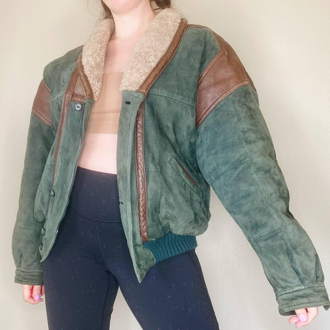 Vintage BReco’s Green Suede Boyfriend Bomber Jacket... - Depop