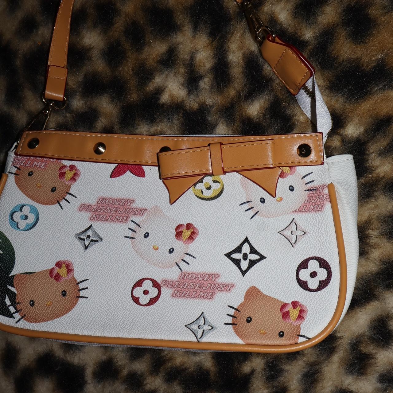 White multicolor hello kitty monogram print shoulder... | Depop
