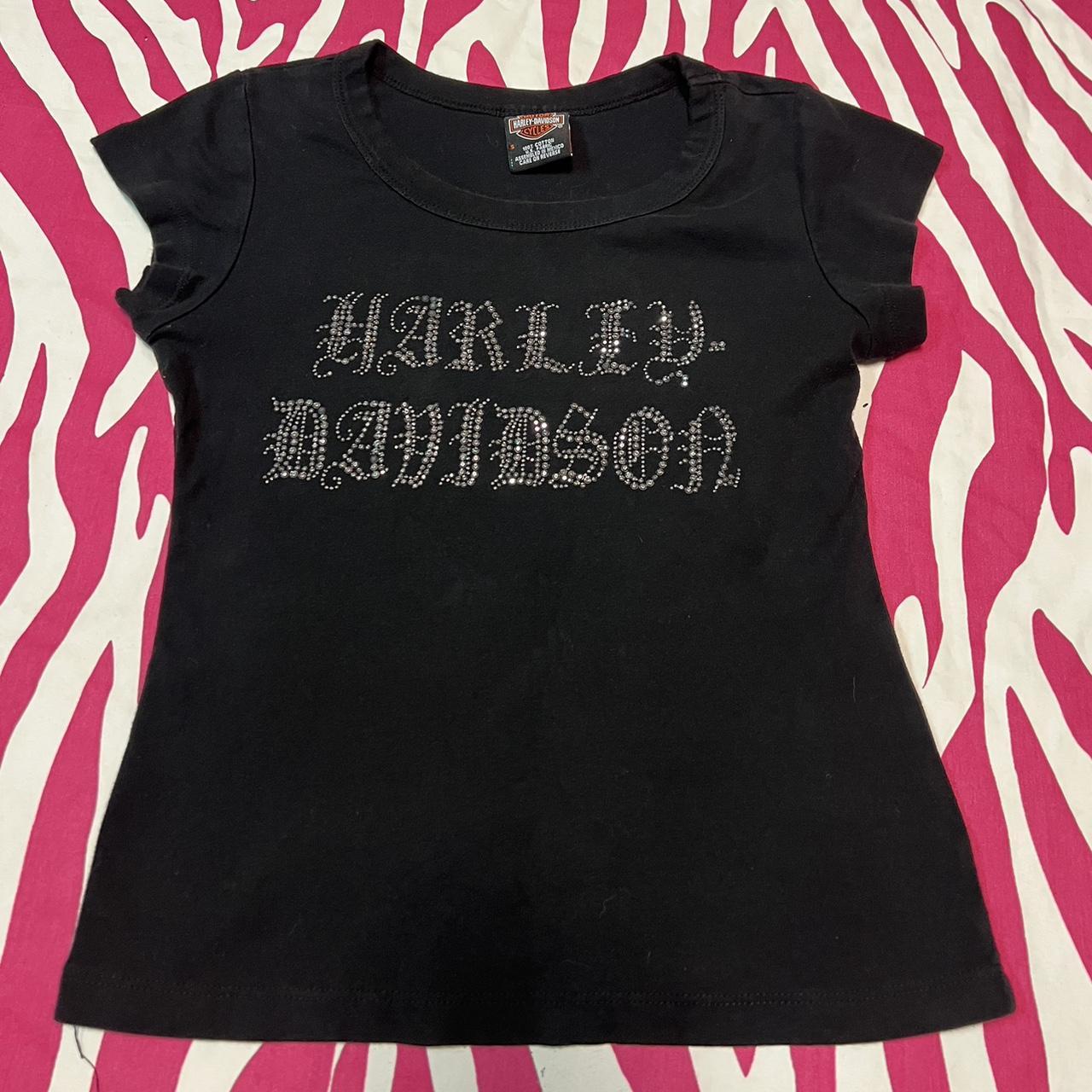 y2k harley davidson bedazzled tee🖤 - Depop