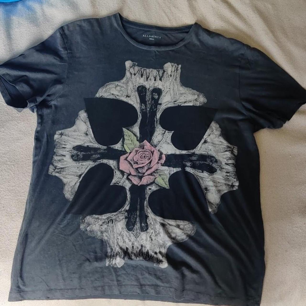 Mens M black All Saints Graphic Tee skull and rose - Depop