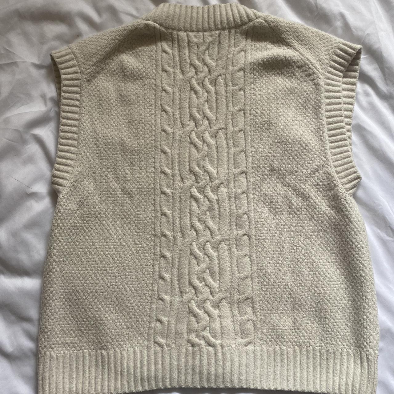 Cream colored cable knit sweater vest from... - Depop