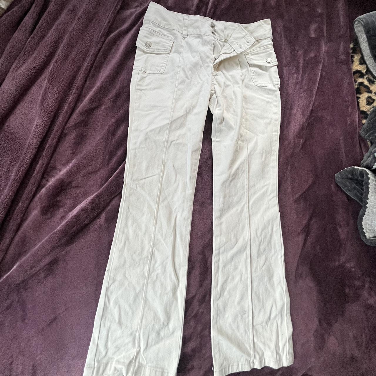 low wasted, cream, bootcut slacks - Depop