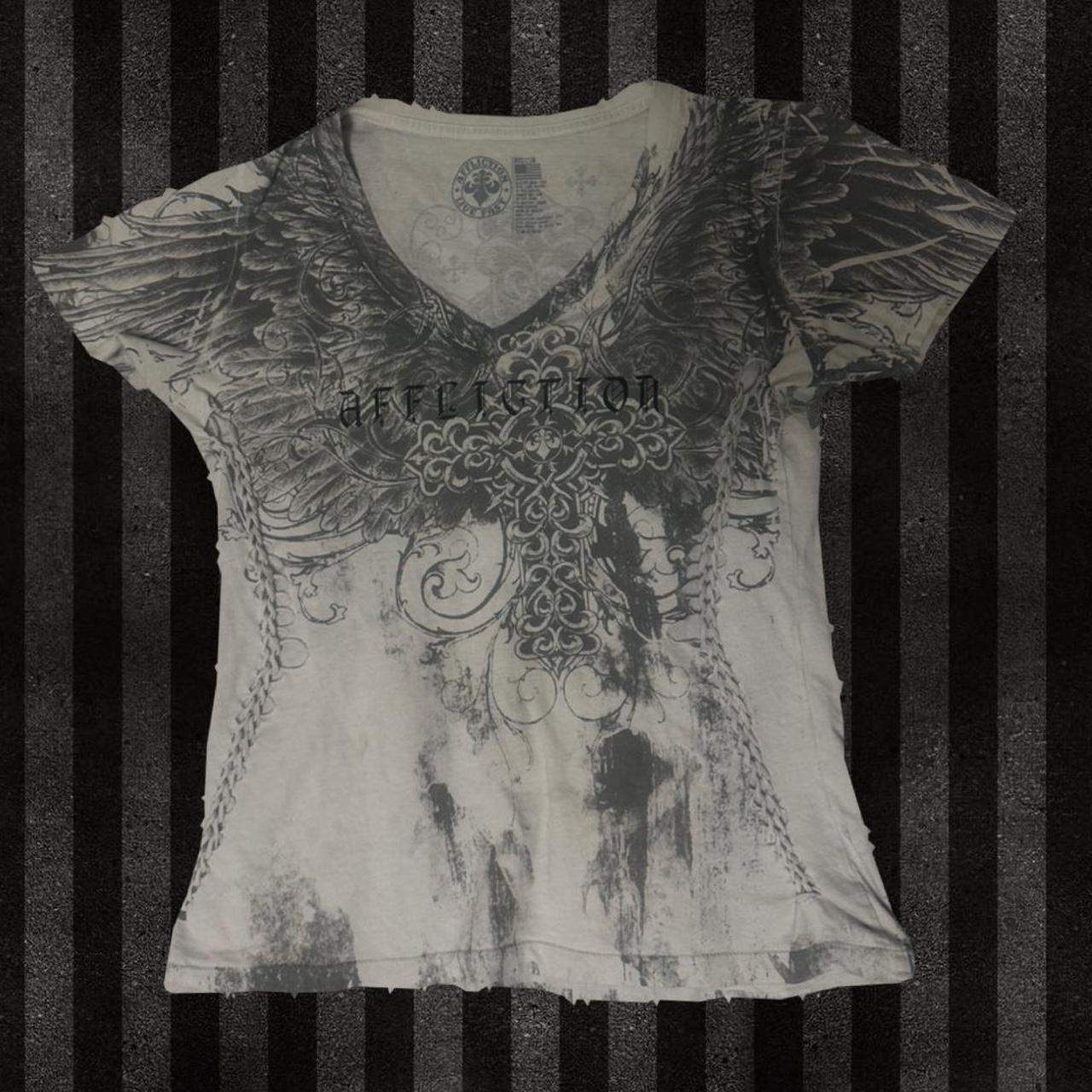 black and white affliction graphic tee with tied... | Depop