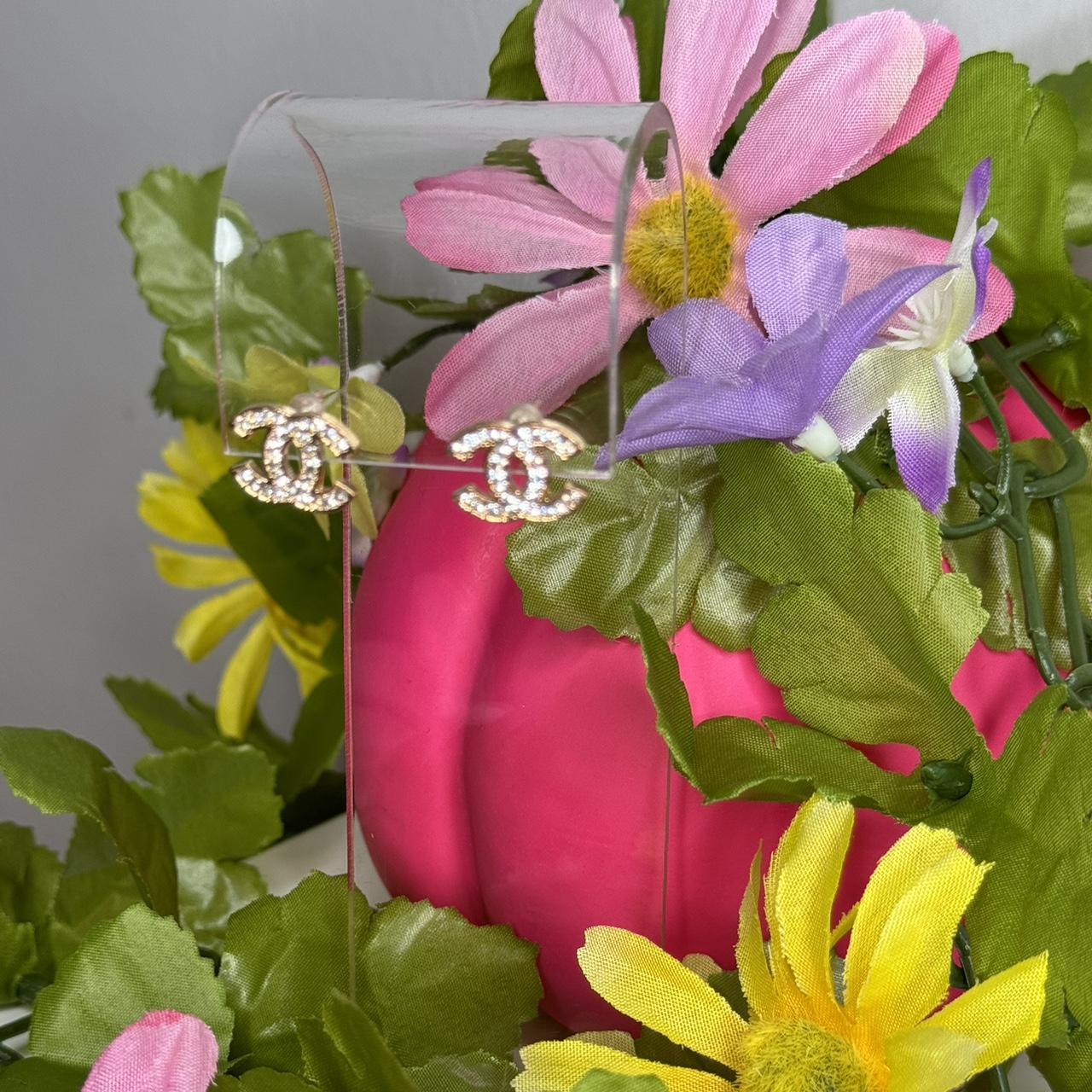 Fashionable gold plated double c’s with rhinestones... - Depop