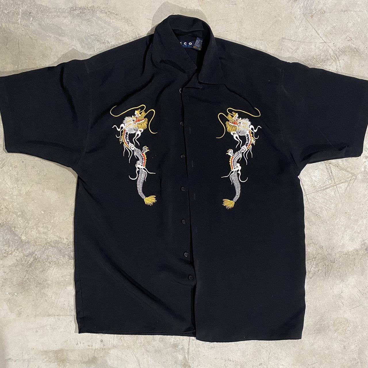 y2k black exco sport button up :) size... - Depop