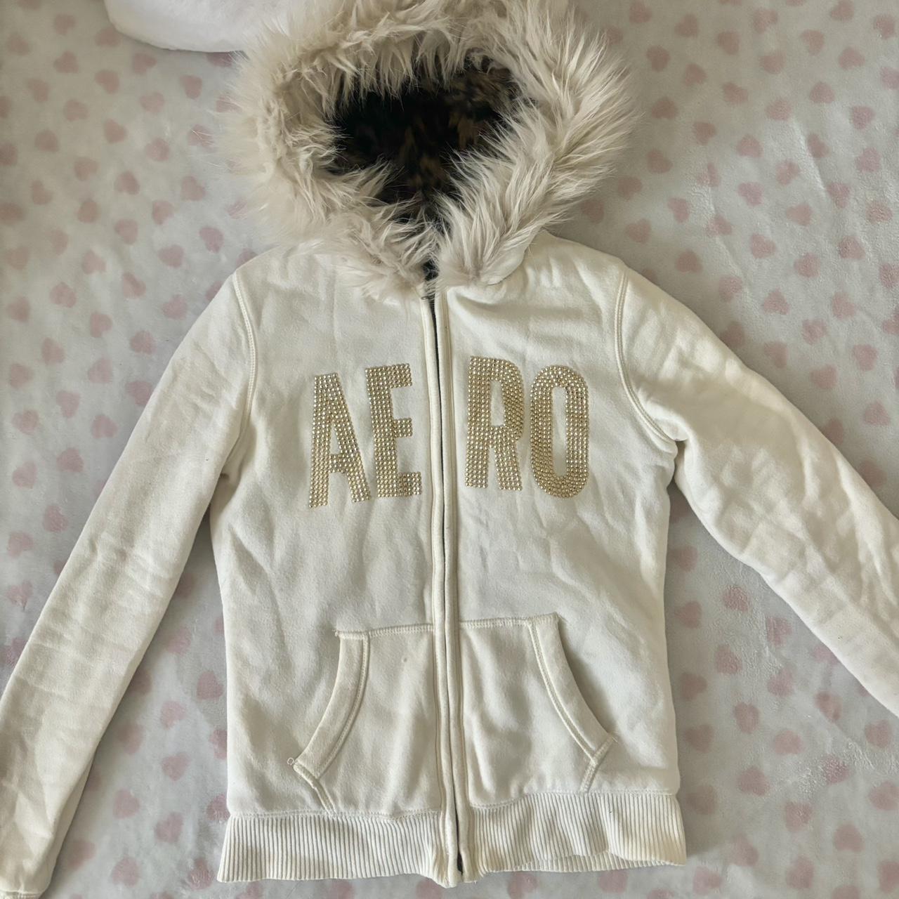 Aeropostale white fur hood with fur cheetah print in... - Depop