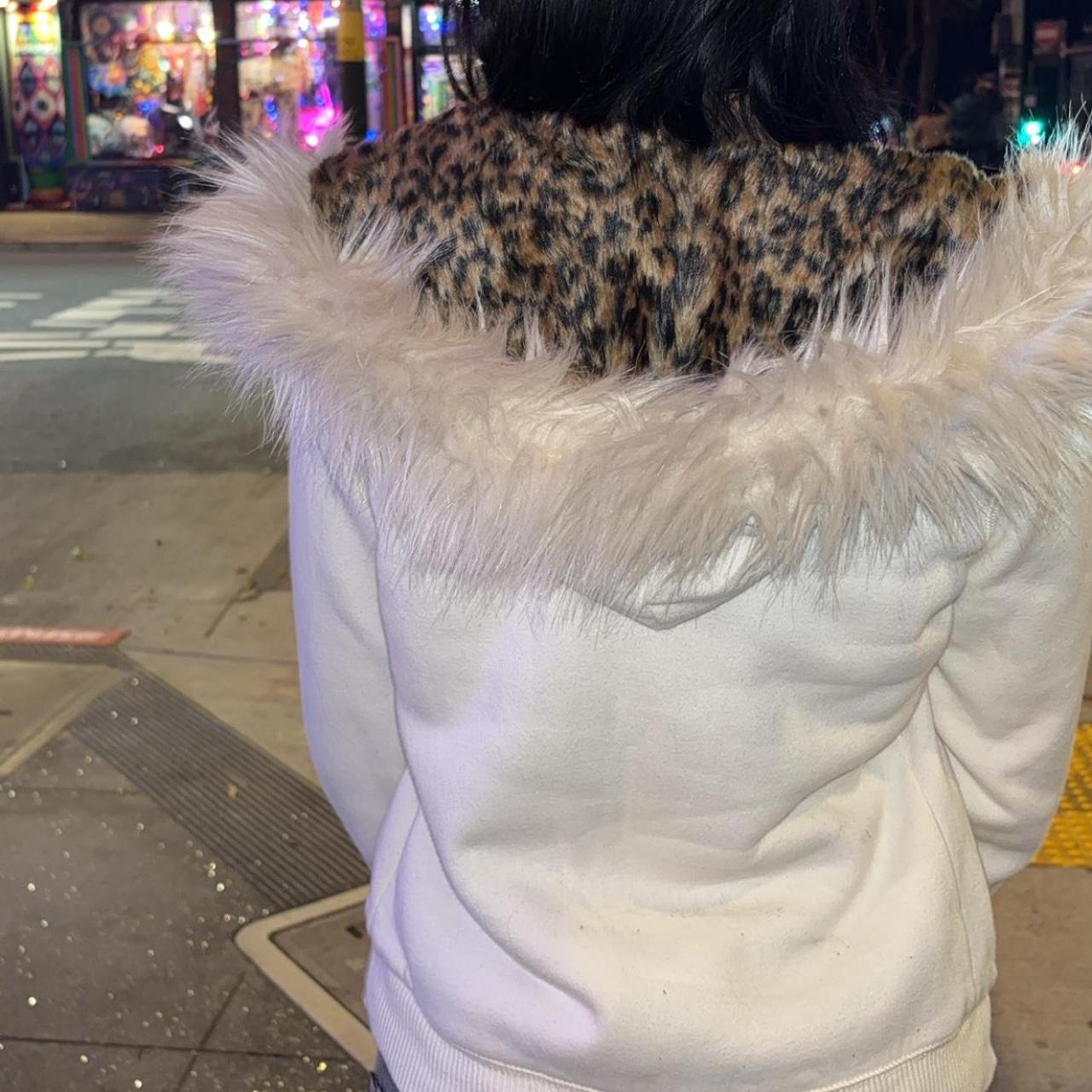 Aeropostale white fur hood with fur cheetah print in... - Depop