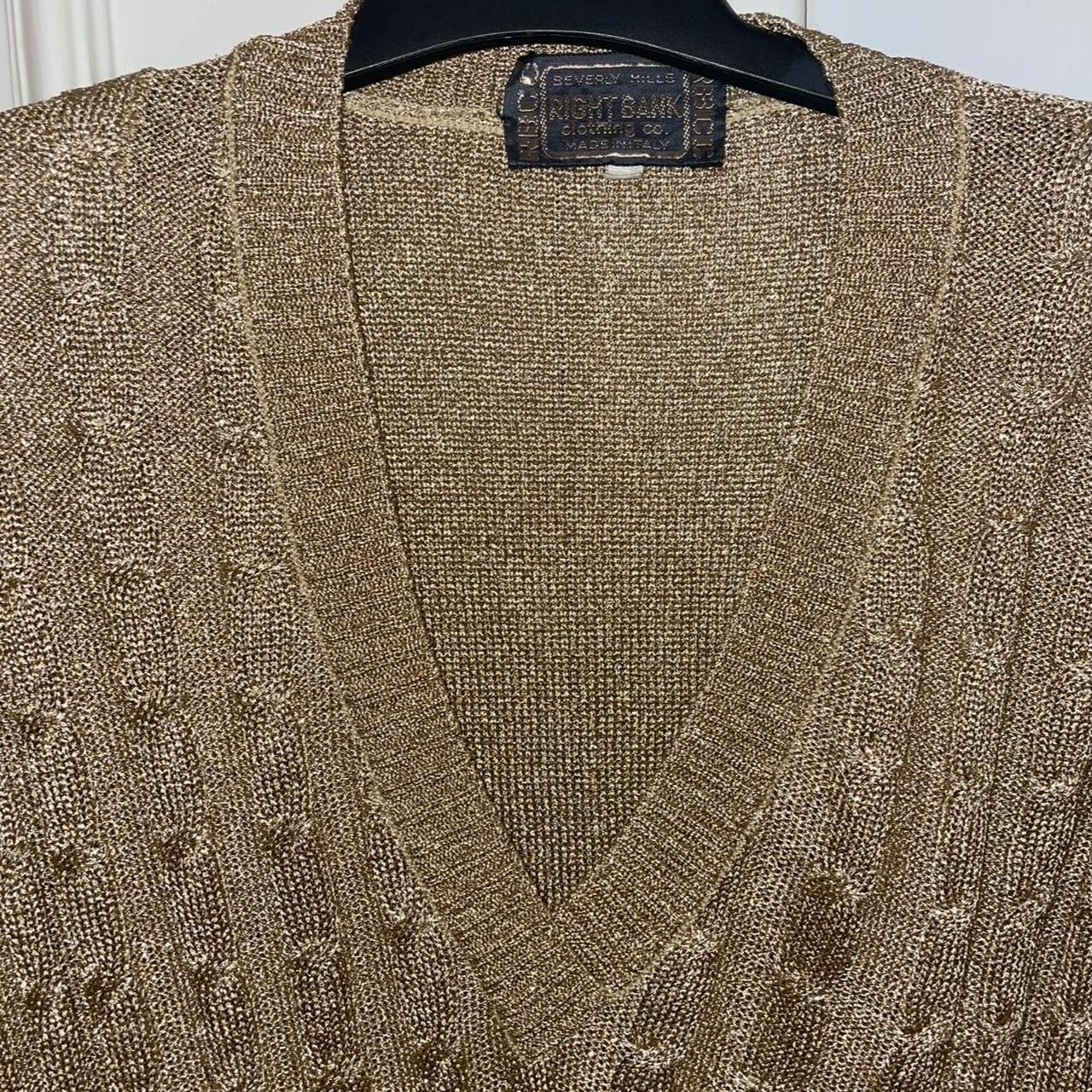Deep V gold knit sweater, made in Italy. 1980s... - Depop