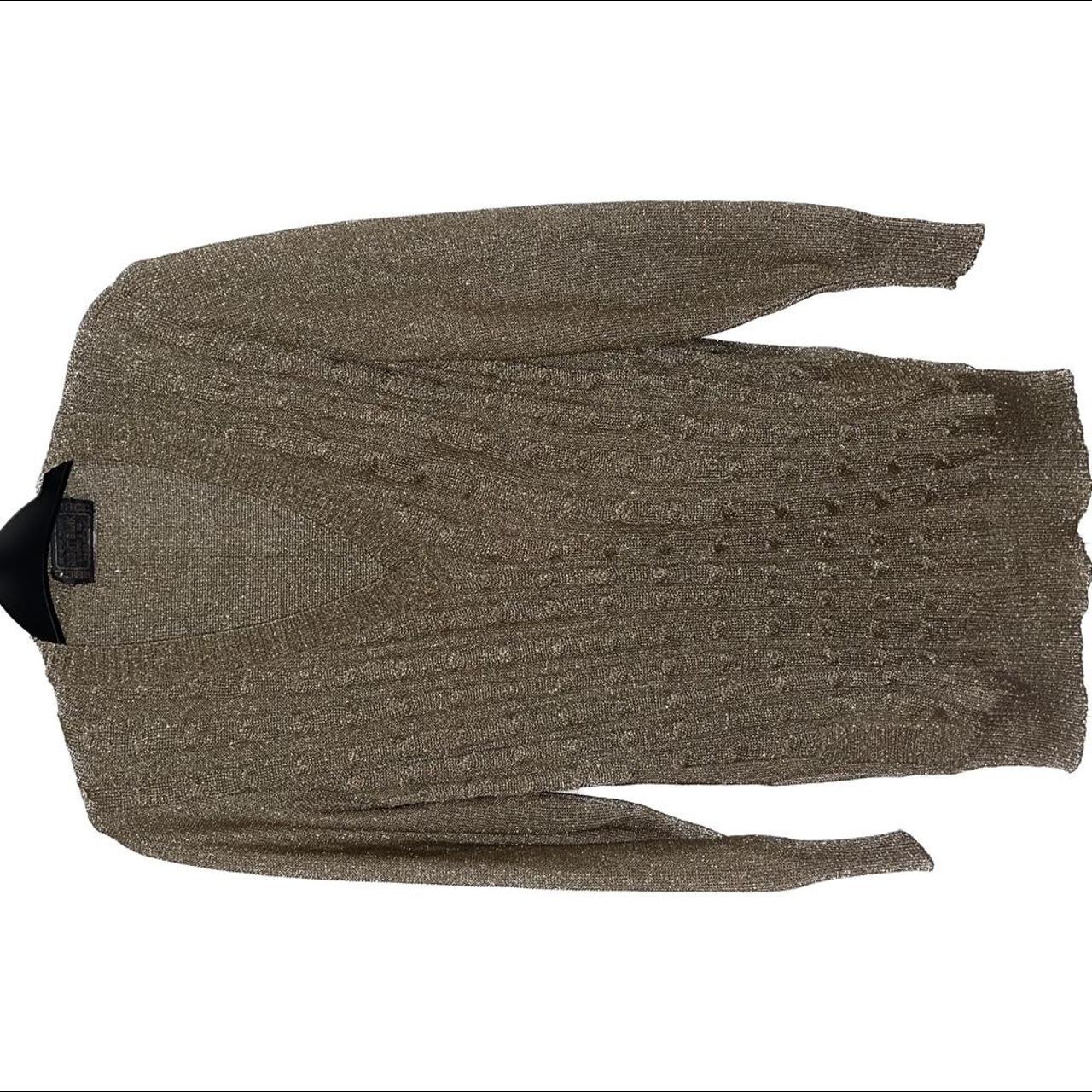 Deep V gold knit sweater, made in Italy. 1980s... - Depop