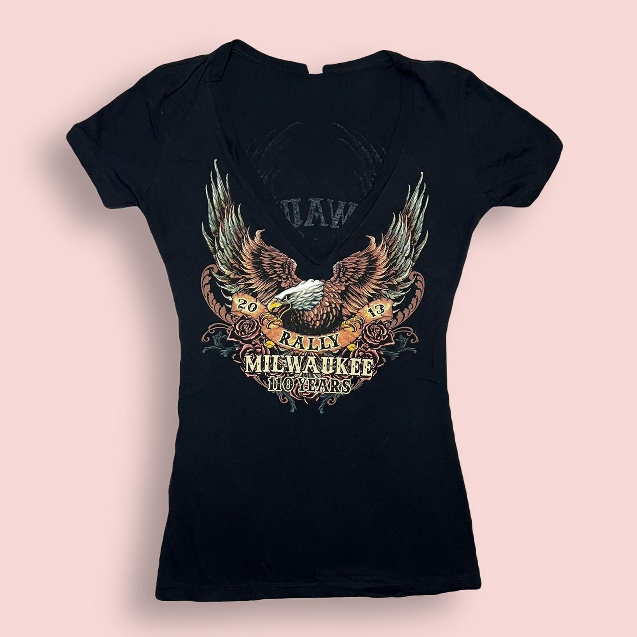 🦅🏍 2013 low v-neck Milwaukee Rally graphic biker tee... - Depop