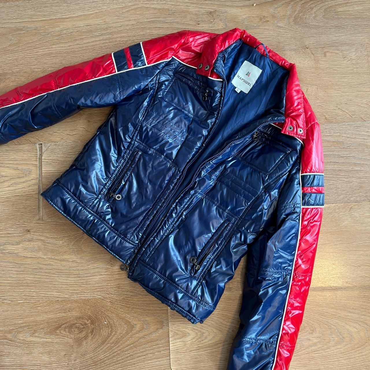 Maps girl puffer jacket blue and red Fits size 8... - Depop