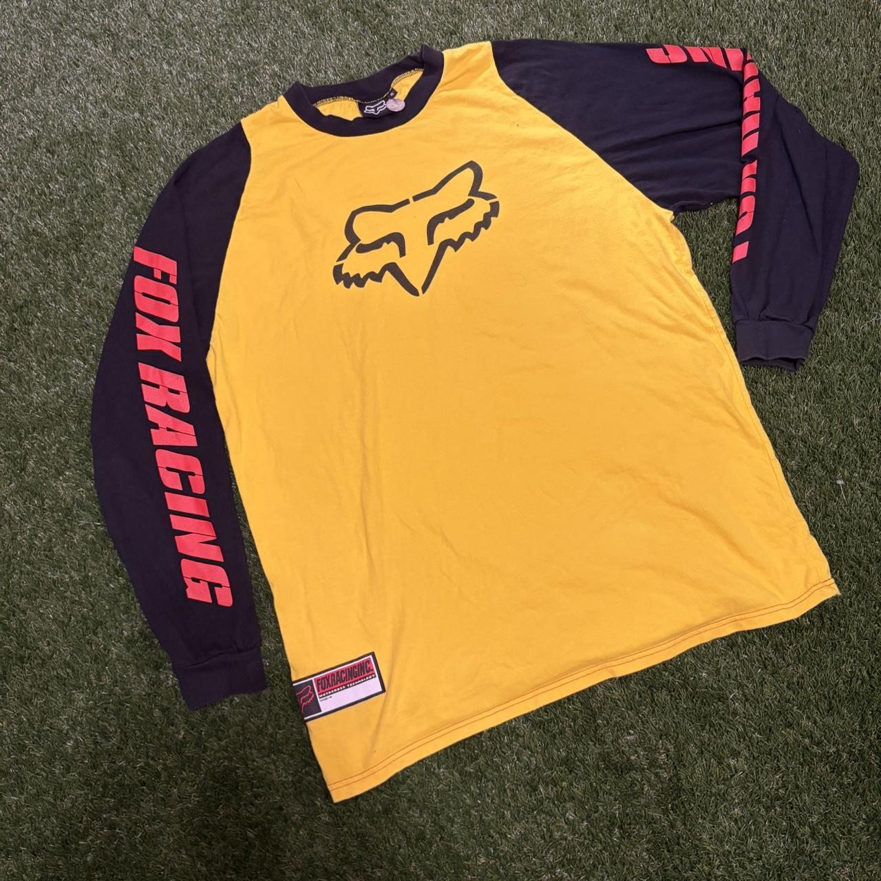 Yellow long sleeve Fox Racing shirt with fox logo on... | Depop