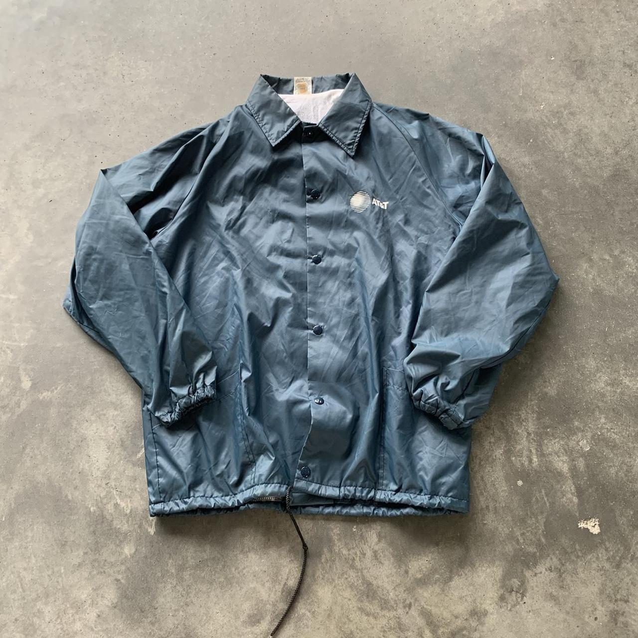 Vintage 70s AT&T Logo Teal Blue Nylon Jacket •... - Depop