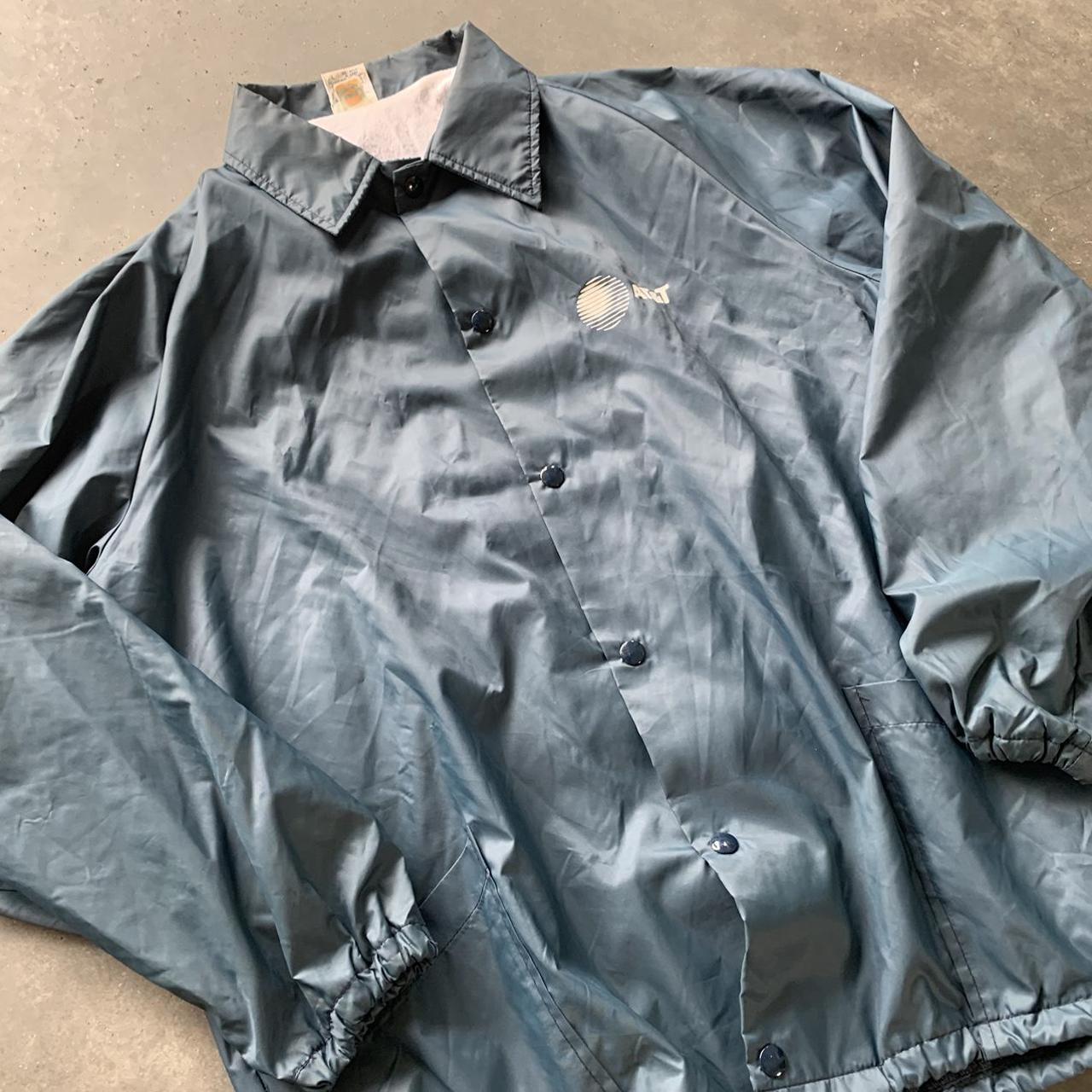 Vintage 70s AT&T Logo Teal Blue Nylon Jacket •... - Depop