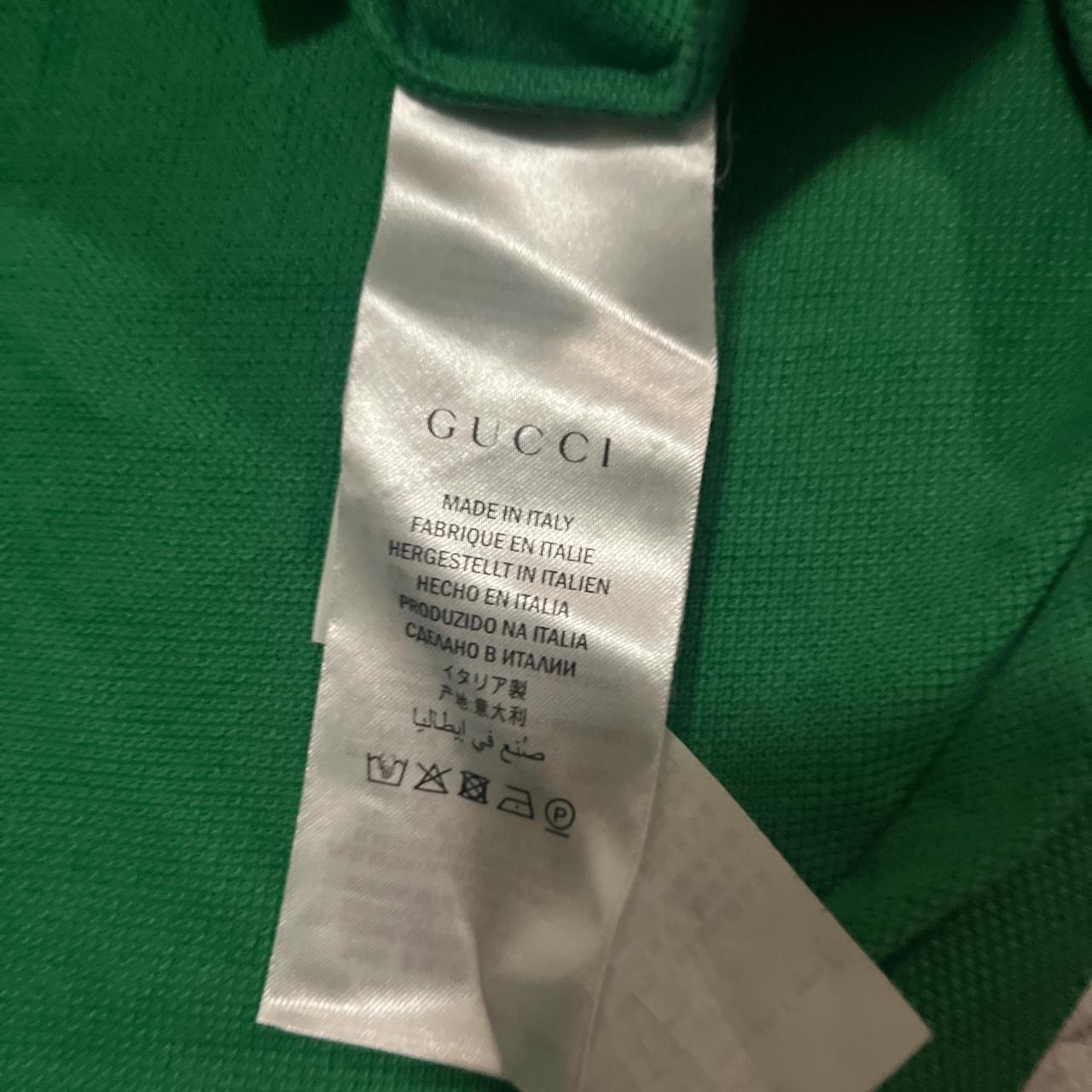 Gucci green polo shirt with Gucci shoulder spell out... | Depop
