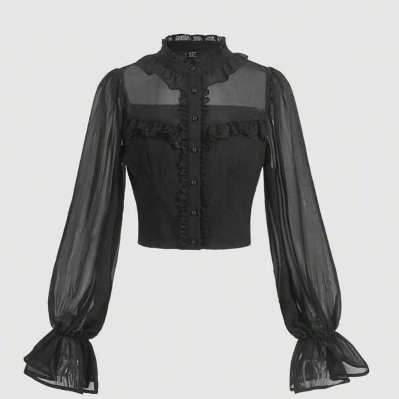 Black size 2 shein goth mesh top Long sleeve Like... - Depop