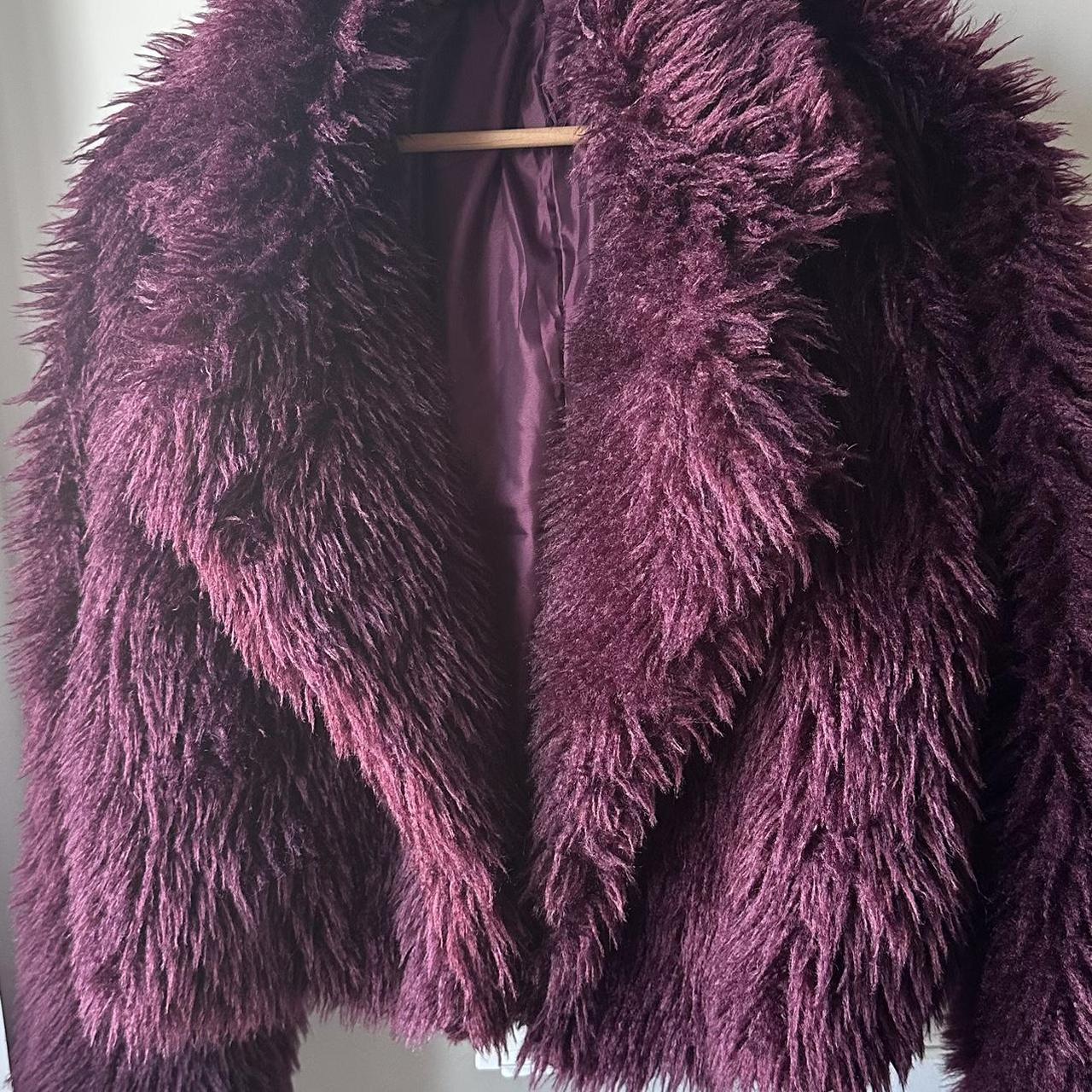 Cropped Burgundy faux fur coat #burgundy #fauxfur... - Depop
