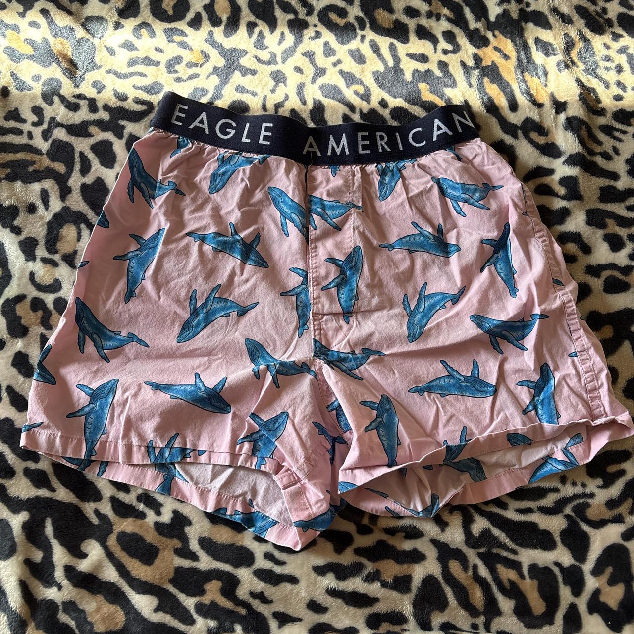 Cute pink american eagle boxers with blue whales 🐳... | Depop