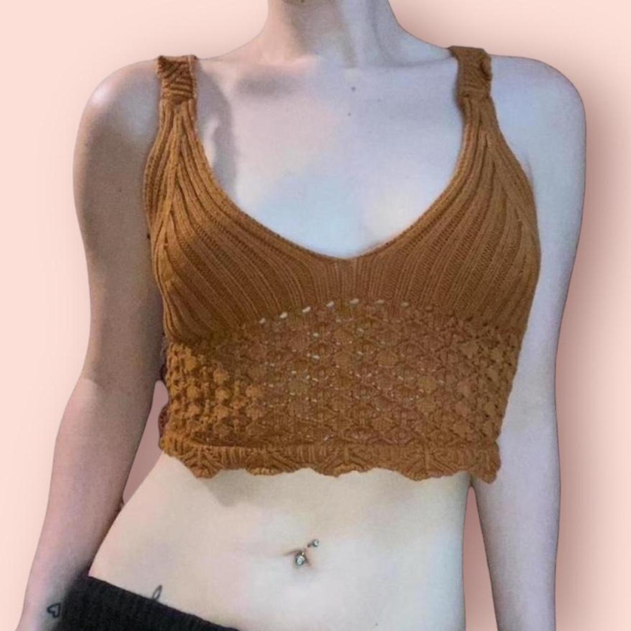 Brown and tan crochet top - perfect for the beach or... - Depop