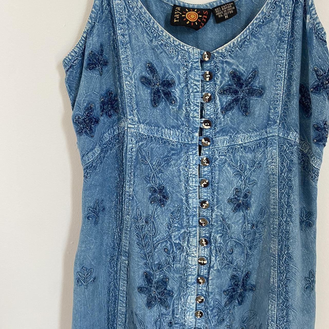 RAYA SUN VINTAGE CHAMBRAY EMBROIDERED/BEADED... - Depop