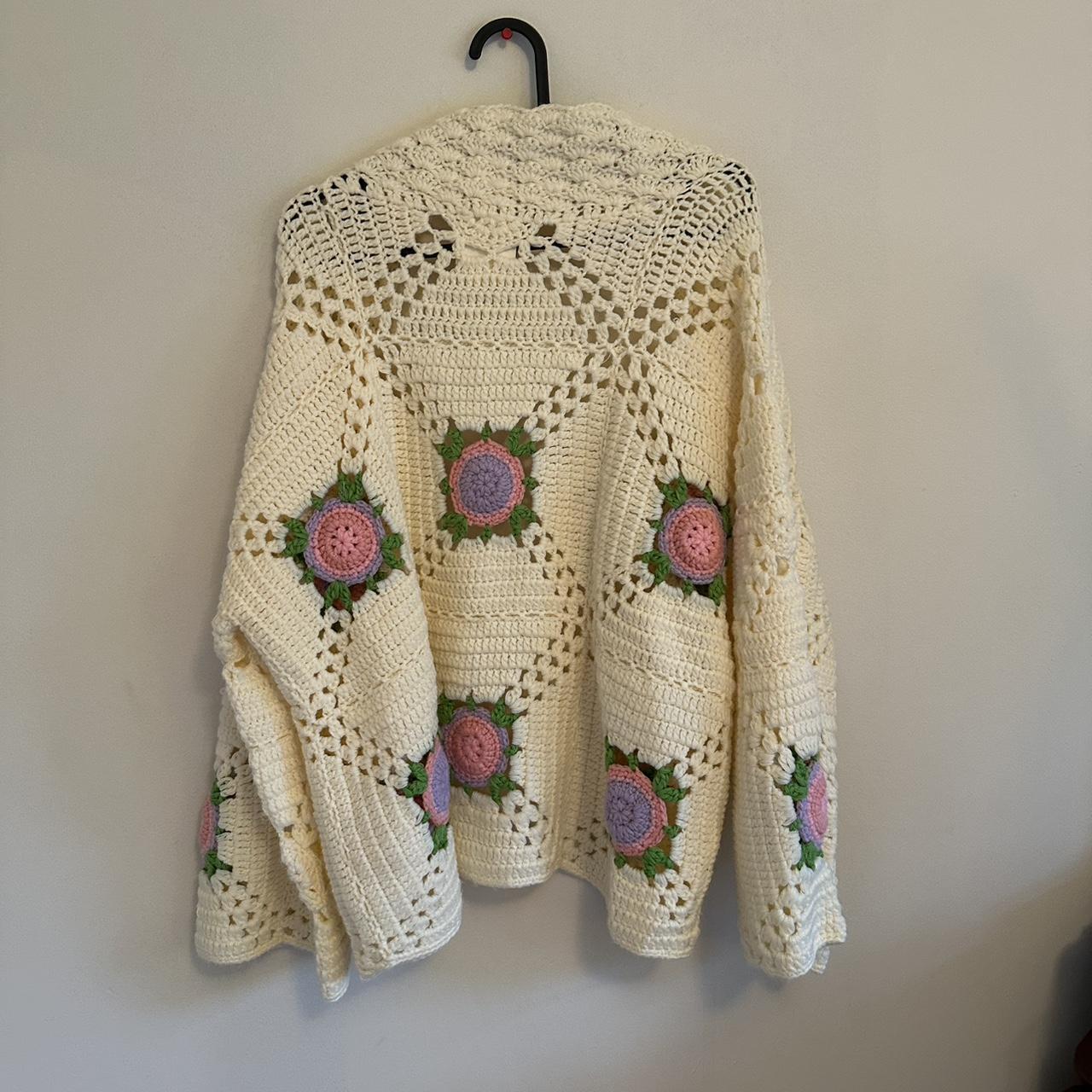 Anthropologie Women's Cream and Pink Cardigan | Depop