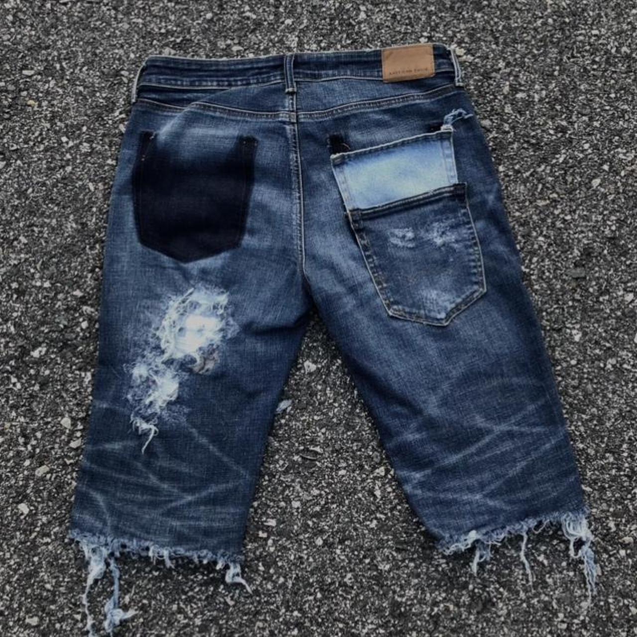 my bf made these crazy distressed reworked jorts... - Depop