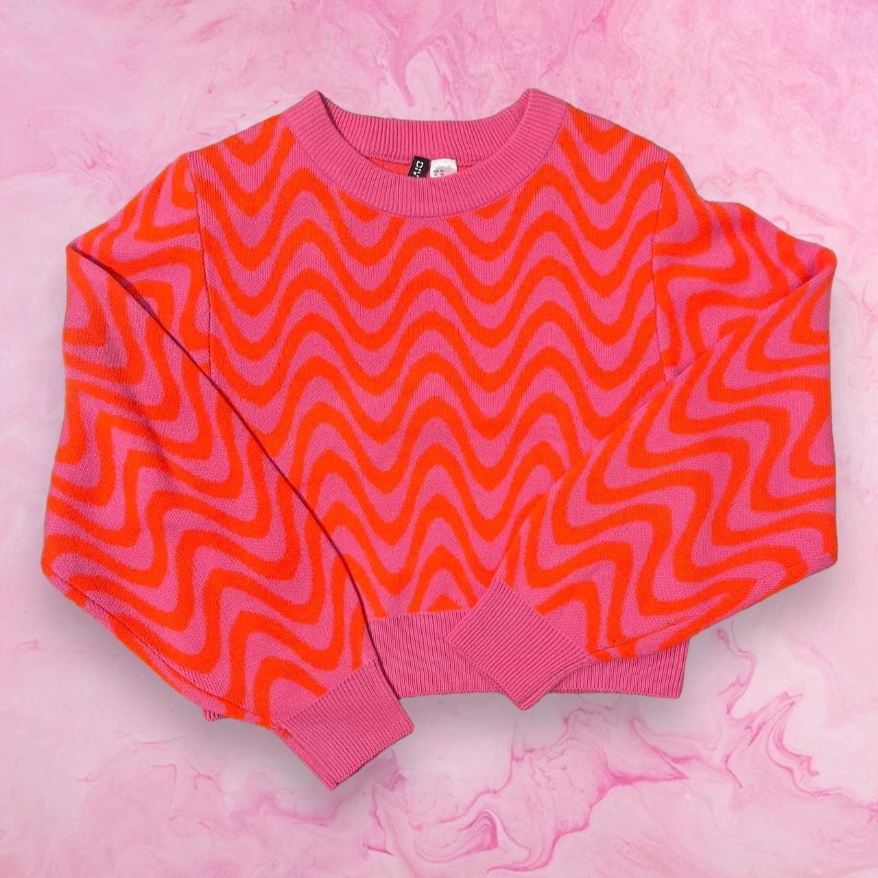 DIVIDED Sweater - wavy, neon pink and orange... - Depop