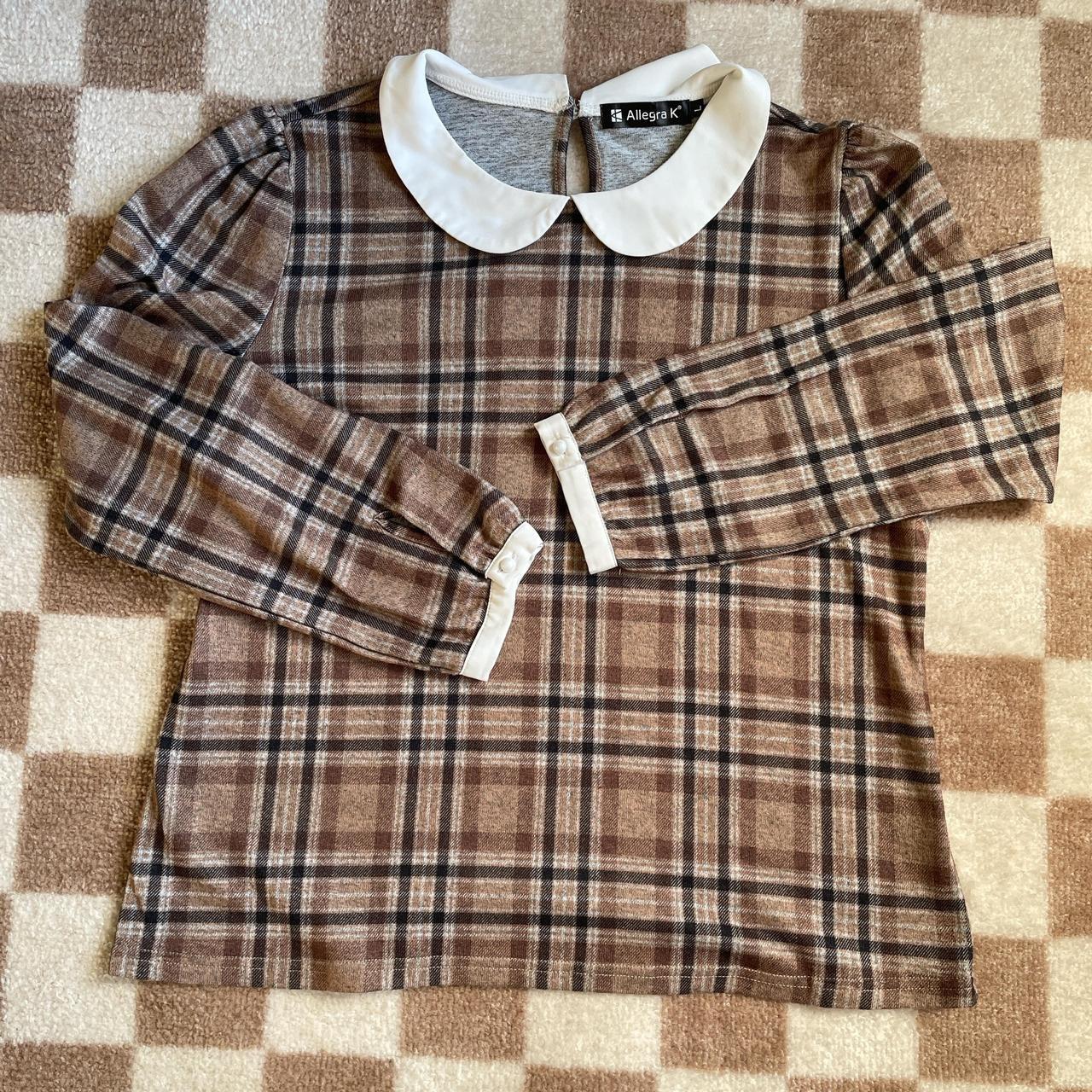 Plaid preppy blouse with cute white collar. Very... - Depop