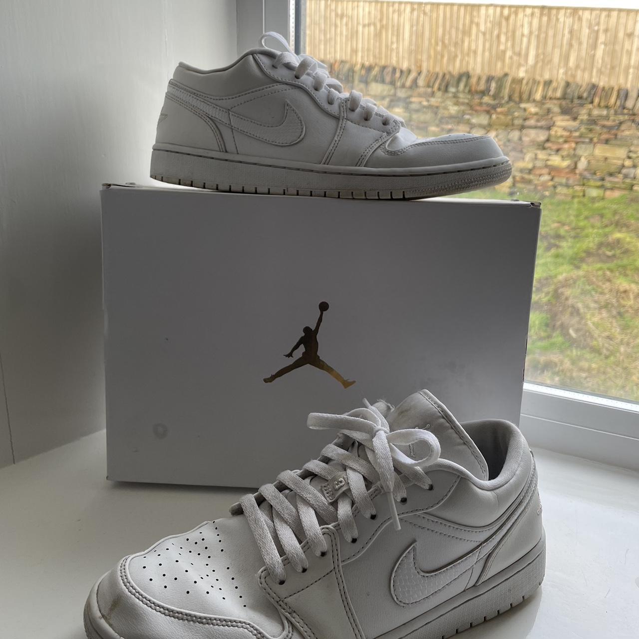 TRIPLE WHITE JORDAN 1 LOW been worn loads ripped on... - Depop
