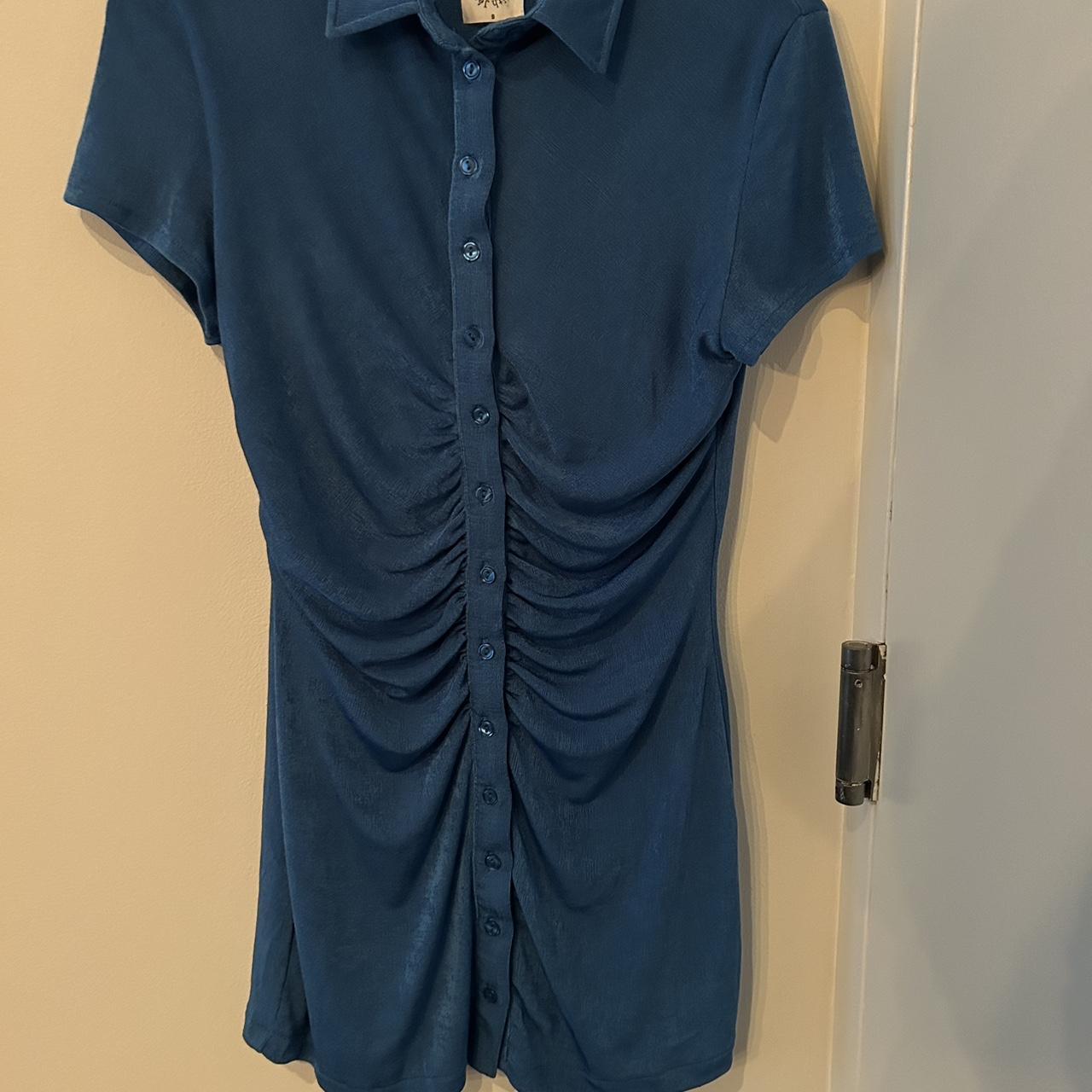 With Jean mini button down ruched shirt dress - Depop