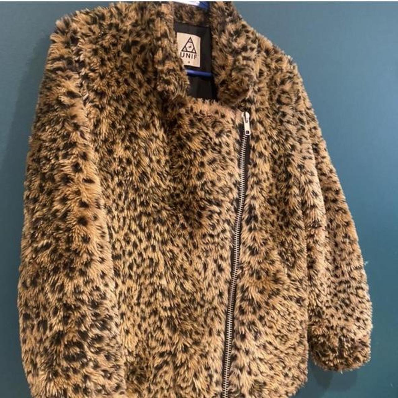 Unif faux fur (cheetah) coat! Size medium. Has a... - Depop