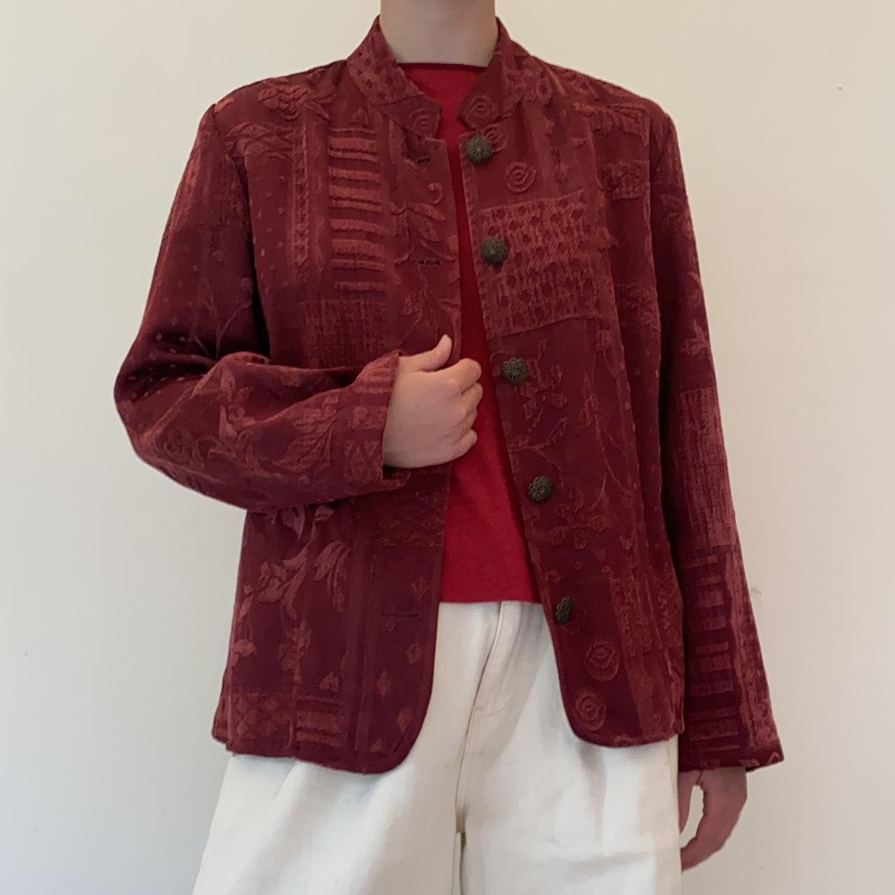 Small red quilted jacket, awesome pattern and... - Depop