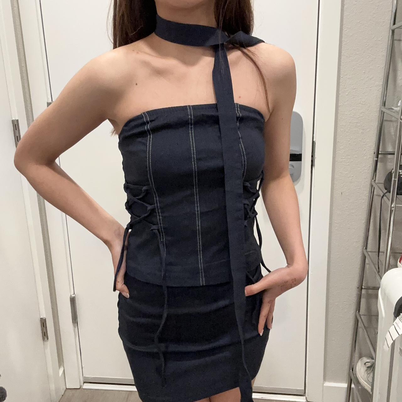 matching denim set with a scarf. festival outfit... - Depop