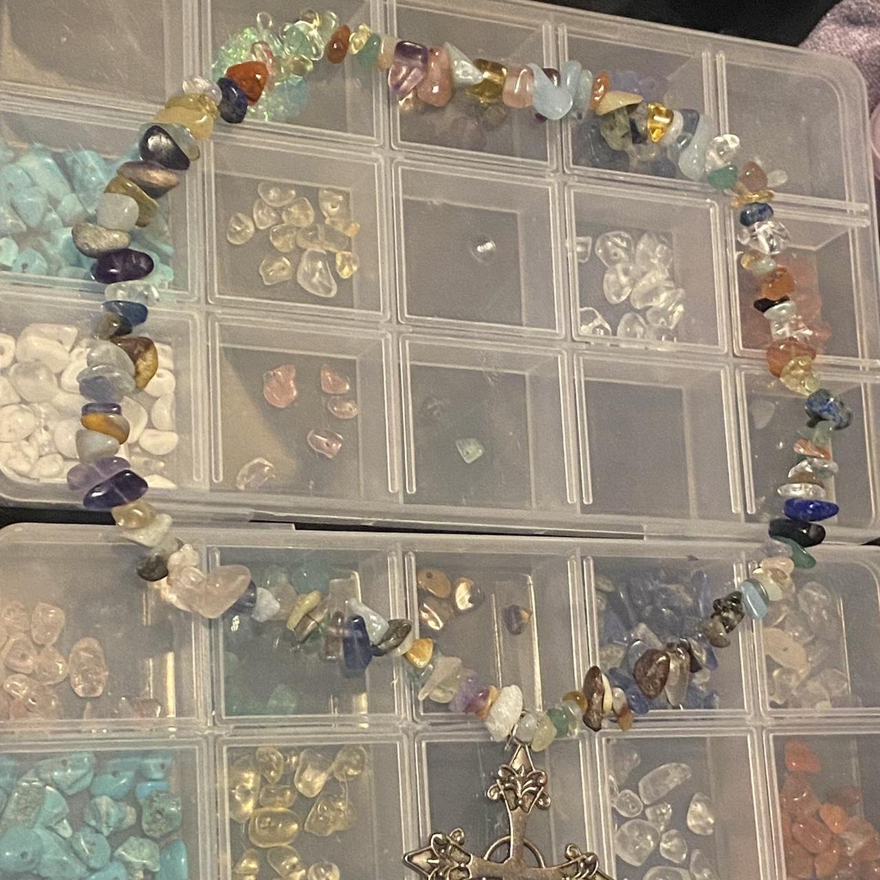 Handmade crystal necklace featuring a mix of clear... | Depop