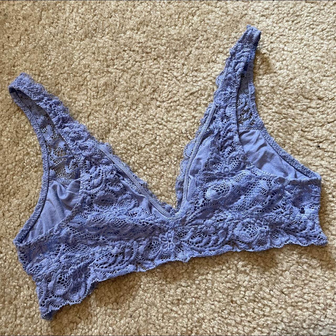Light blue lace bralette - low v-cut style Medium... - Depop