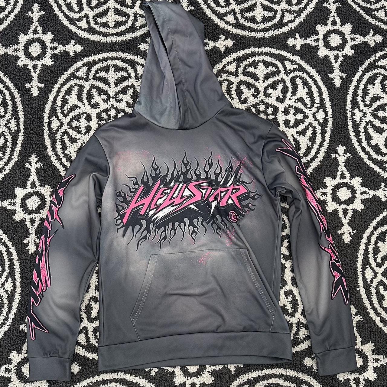 Gray and pink hellstar tracksuit -polyester -Flared - Depop