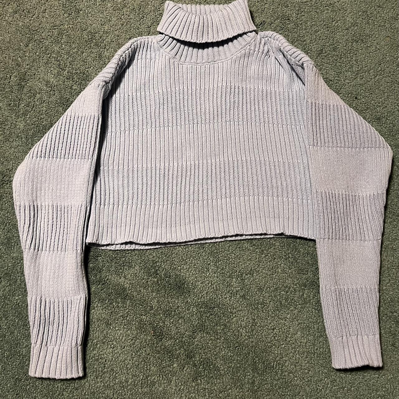 baby blue cropped turtleneck ribbed sweater, very... - Depop
