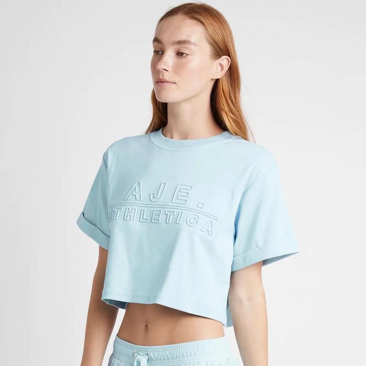 AJE Cropped Embossed Classic Logo T-Shirt Worn a few... - Depop