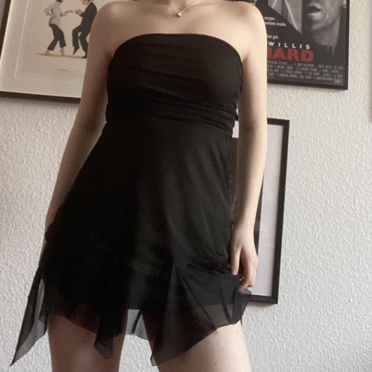 Pixie-core black-mesh, green-underlined dress Soft,... - Depop