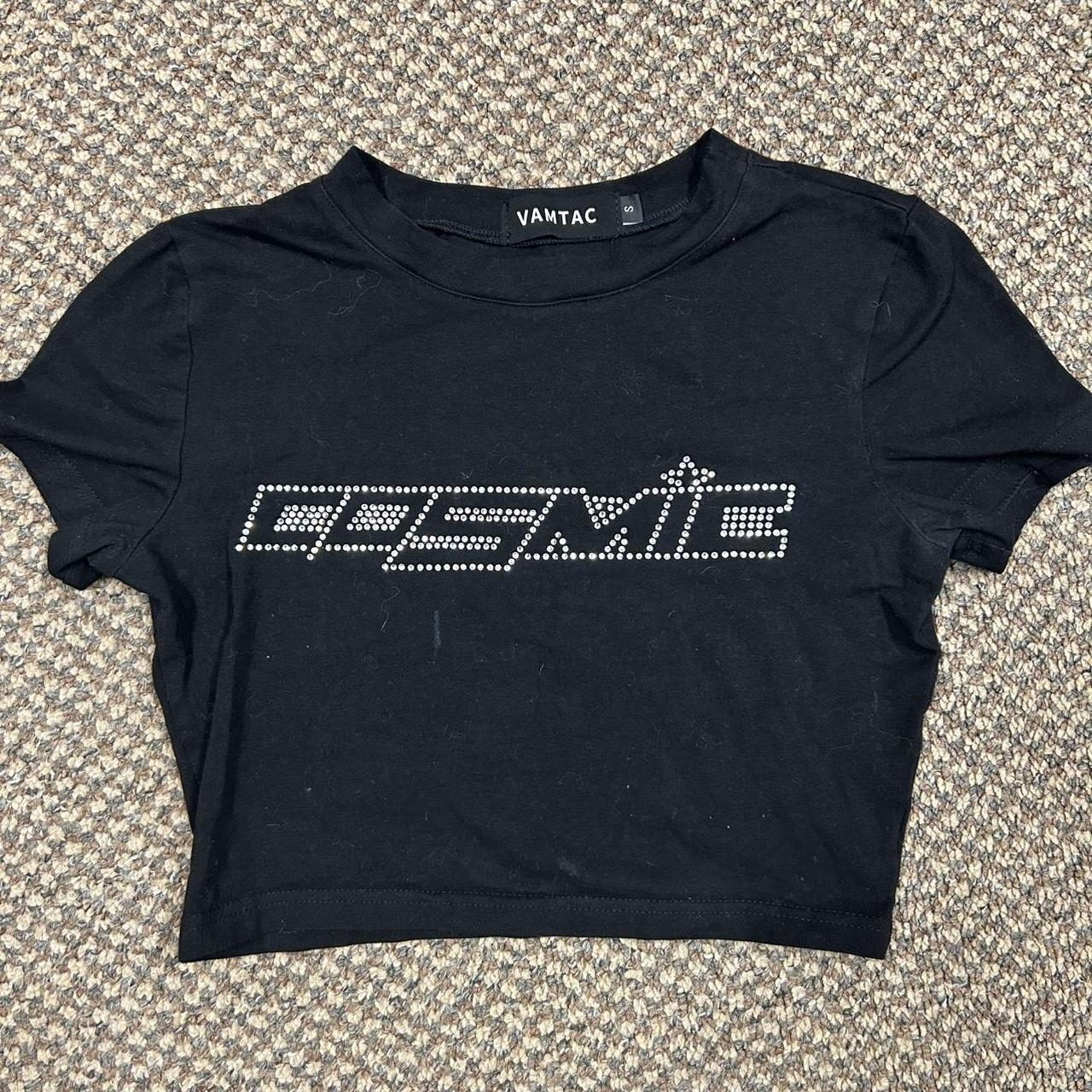 Black & silver rhinestone cosmic crop top #croptop... | Depop