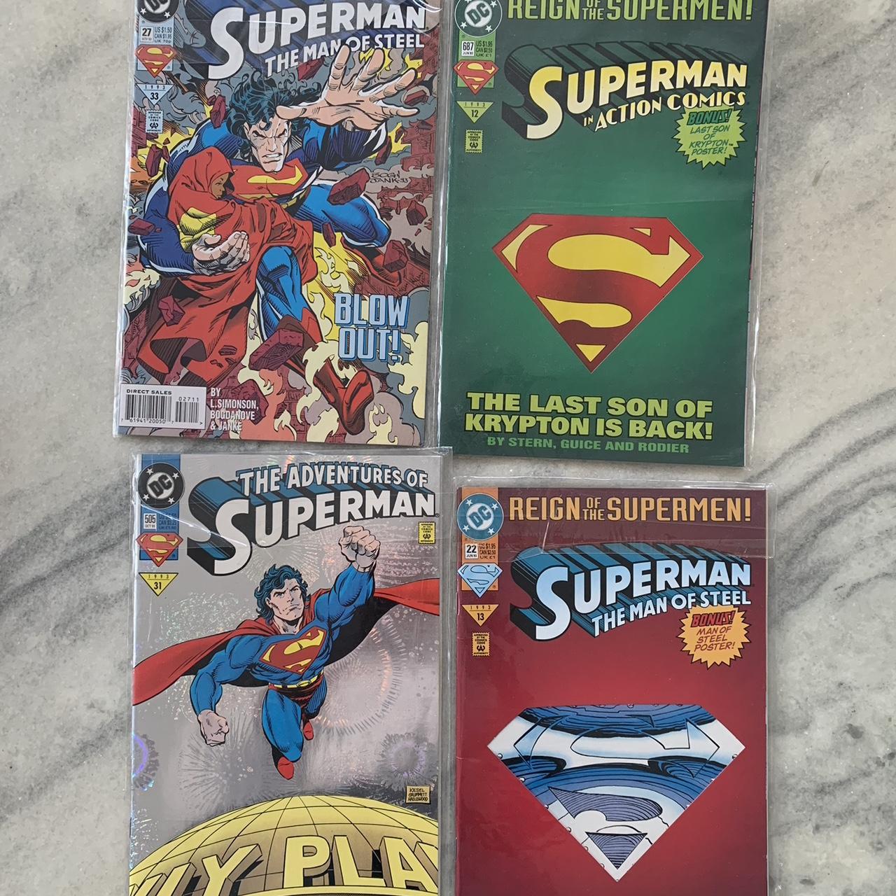 Lot of four assorted Superman comic books. Vintage... - Depop