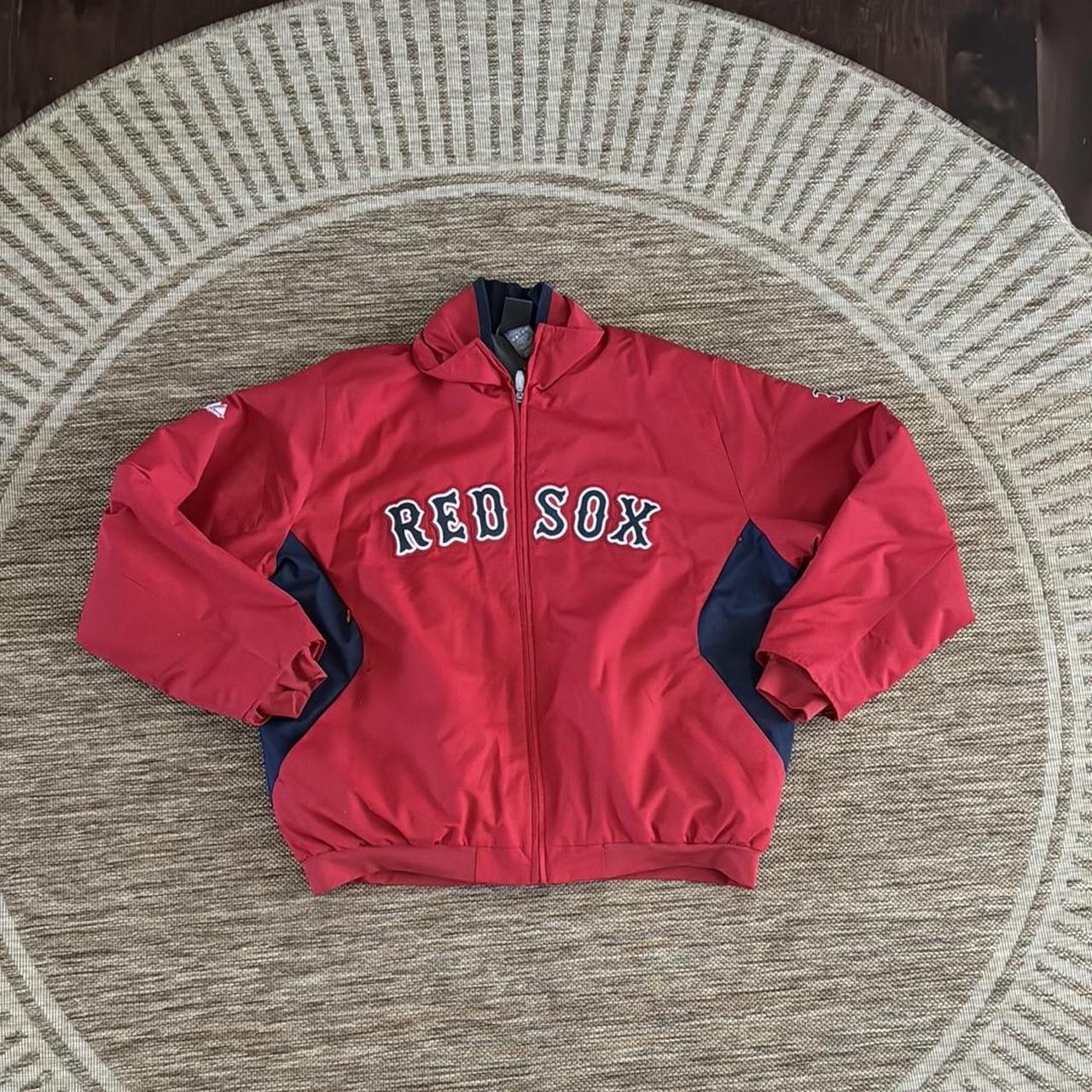 Stylish Red Sox jacket. Bright red color. Super warm... - Depop