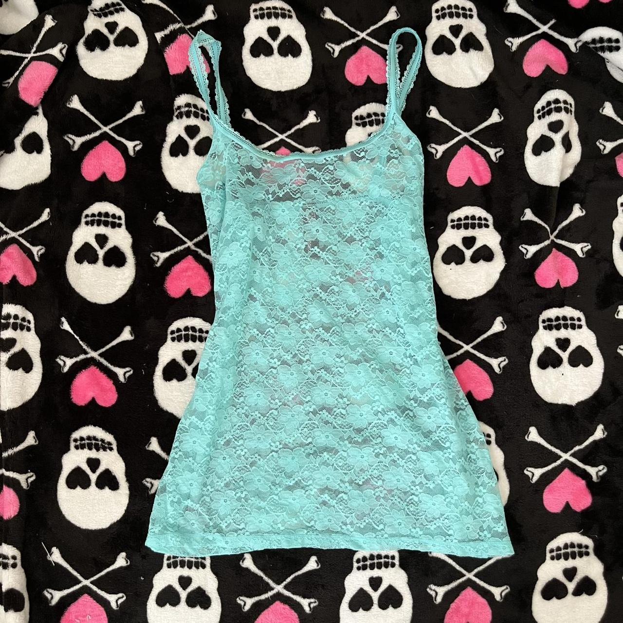 y2k grunge emo alt teal lace cami size large but can... | Depop