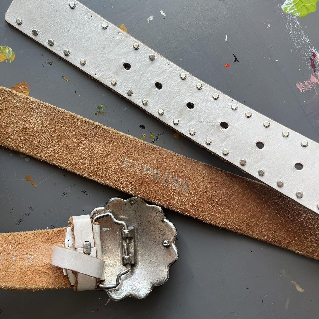 Express white leather belt. Lots of lil silver studs... - Depop