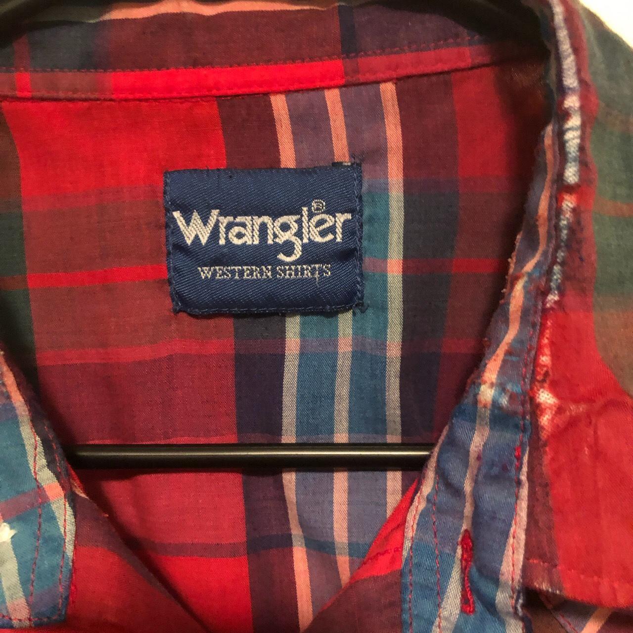 Mens vintage wrangler button up some distressing in... - Depop